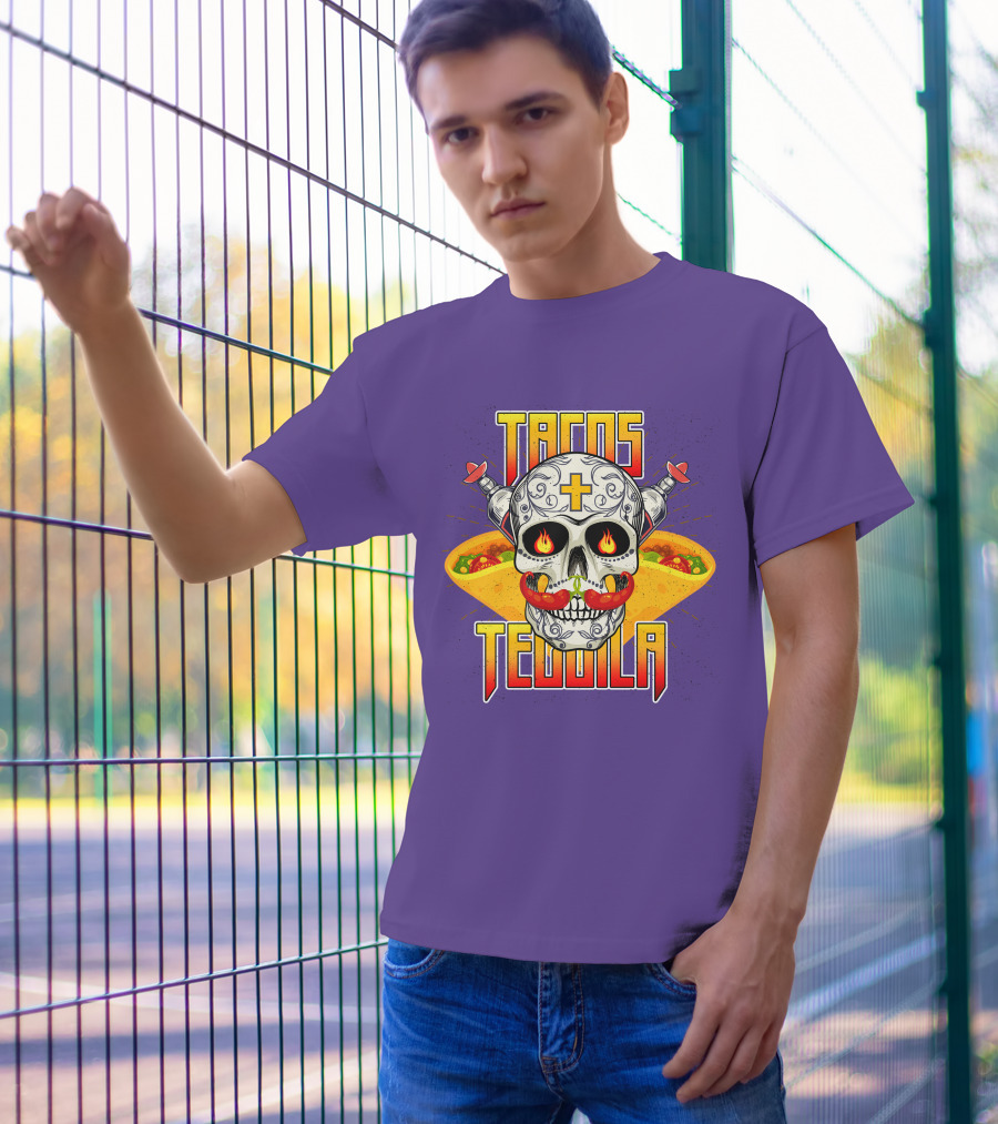 Tacos Tequila Skull Mexican Cuisine Party T-Shirt
