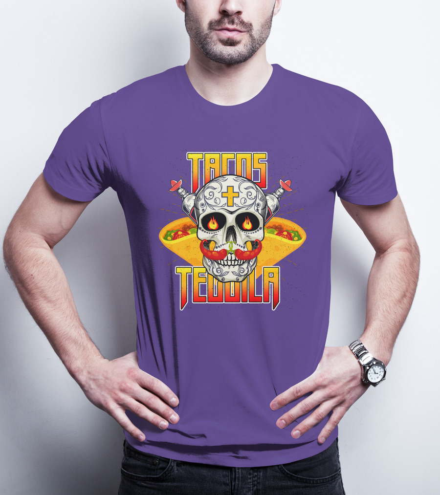 Tacos Tequila Skull Mexican Cuisine Party T-Shirt