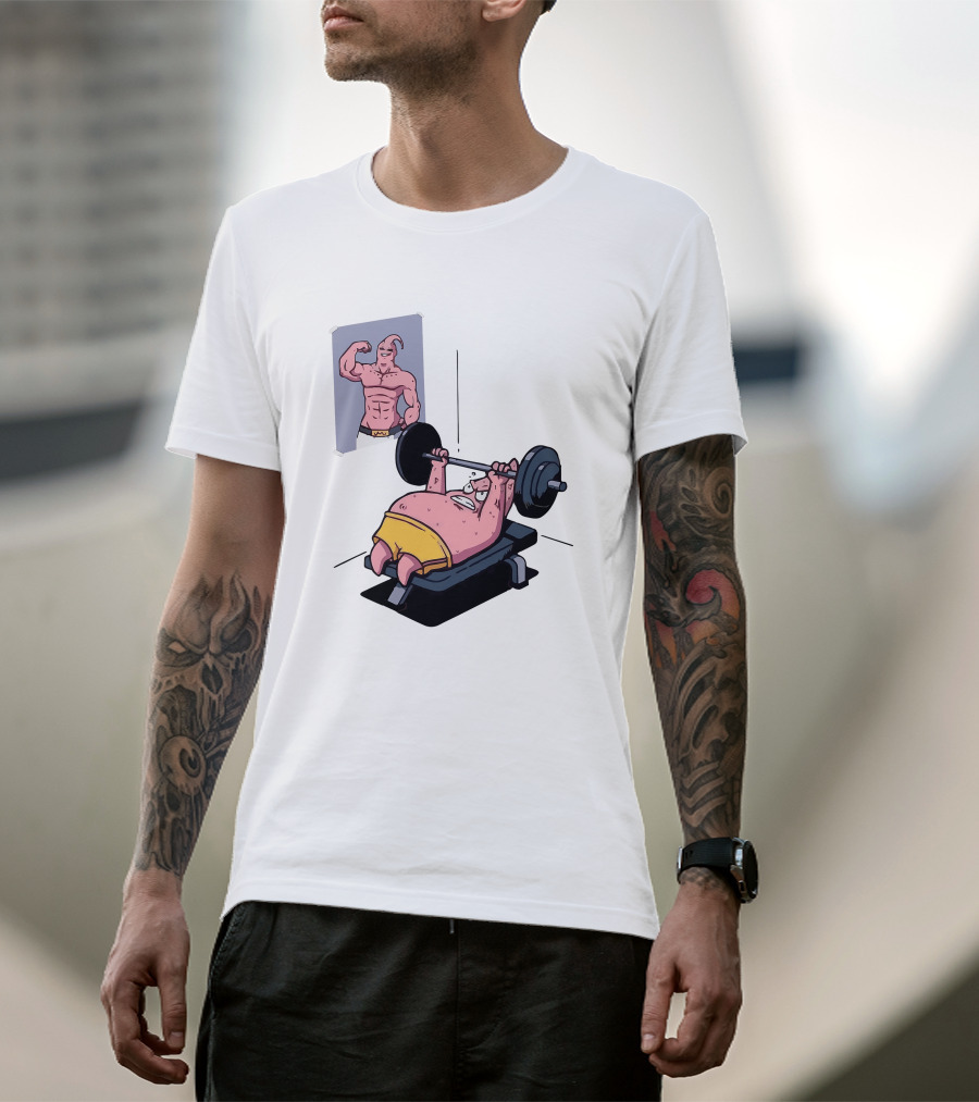 Majin Buu Patrick Lifting Weights With Motivational T-Shirt