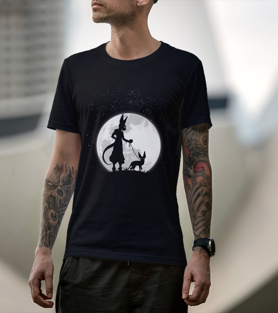 Beerus Walking Under Full Moon With Cat T-Shirt