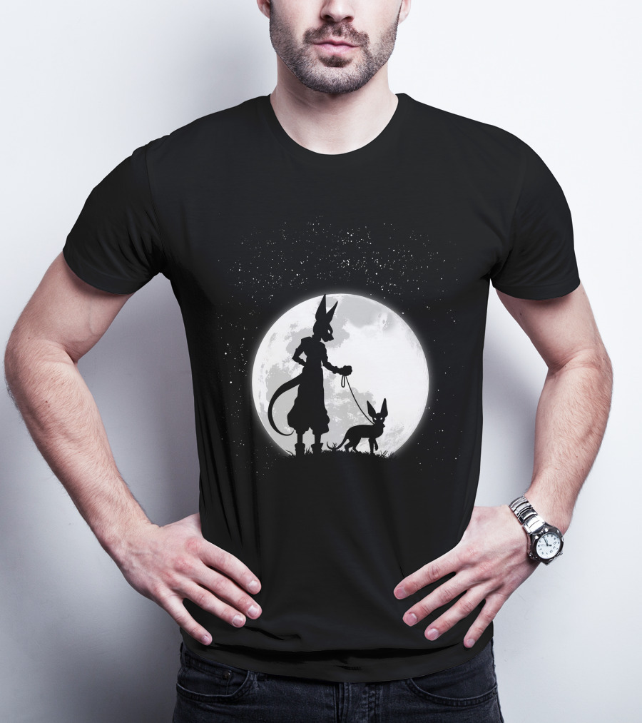 Beerus Walking Under Full Moon With Cat T-Shirt