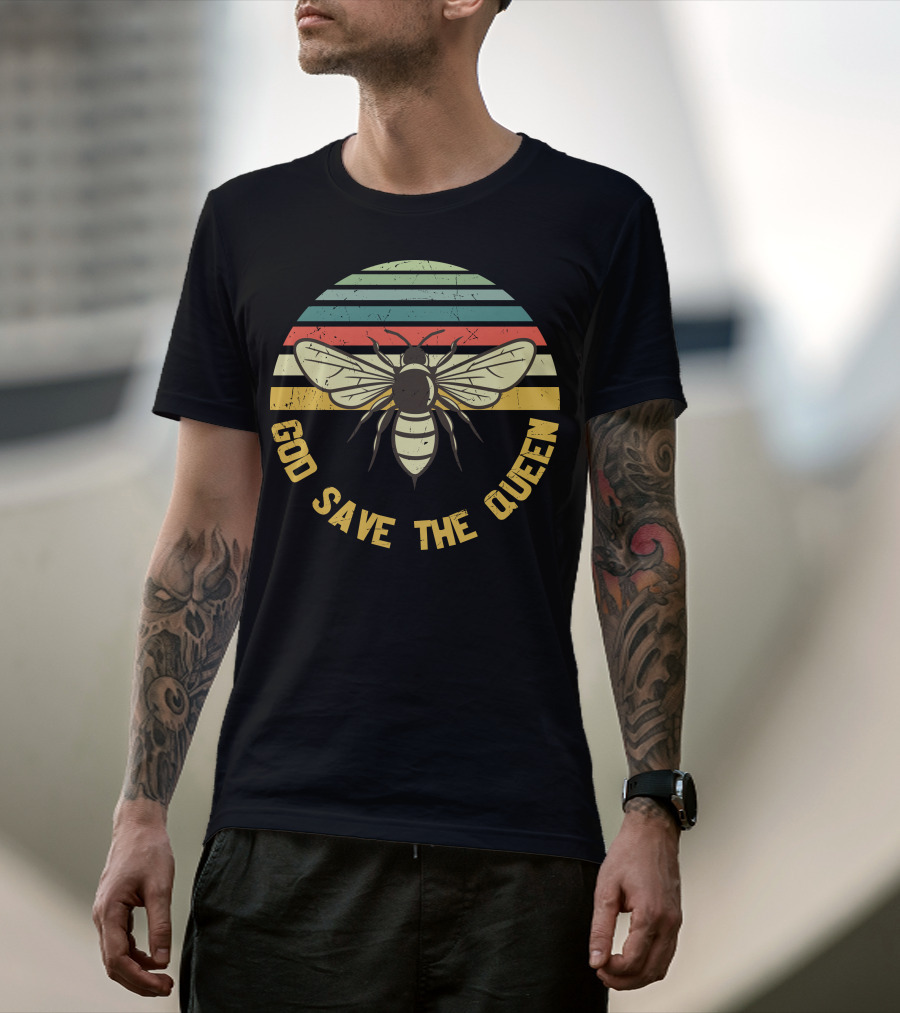 God Save The Queen Vintage Bee Retro Stripes T-Shirt