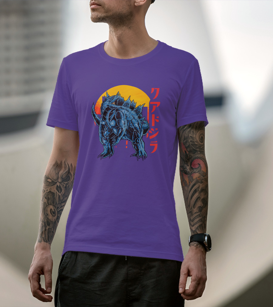 Raging Tobey Raskolapparel Quadzilla Kaiju Monster Retro Sunset Kanji T-Shirt