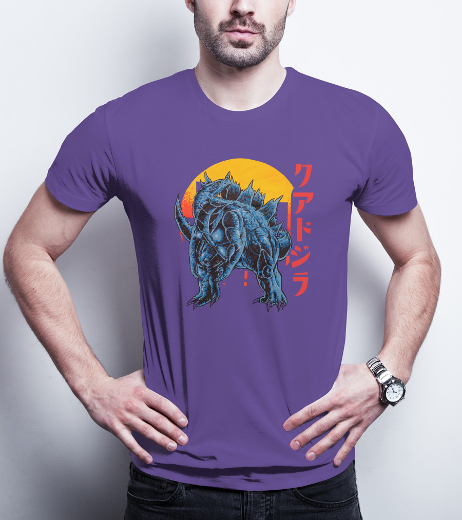 Raging Tobey Raskolapparel Quadzilla Kaiju Monster Retro Sunset Kanji T-Shirt