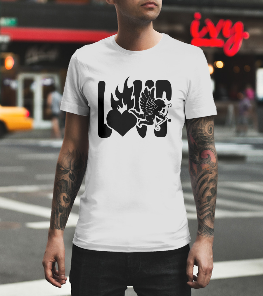Benny Soliven Love Black Cupid Heart Flame T-Shirt