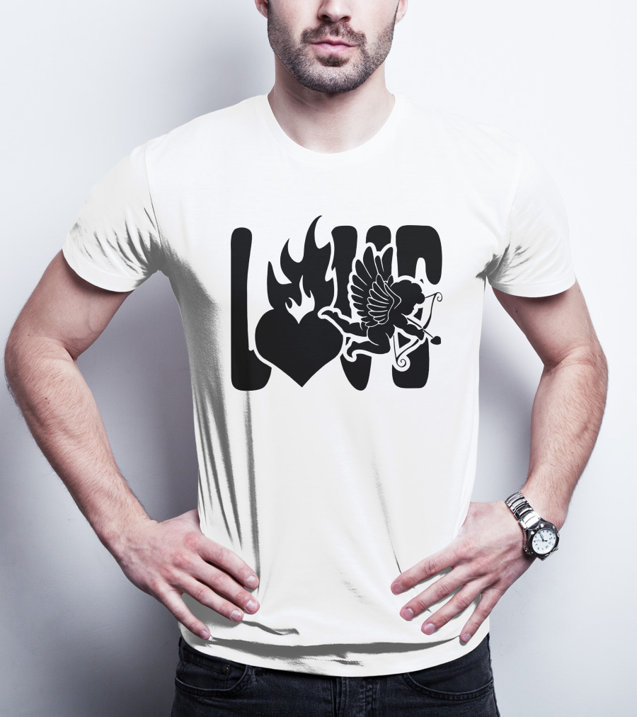 Benny Soliven Love Black Cupid Heart Flame T-Shirt