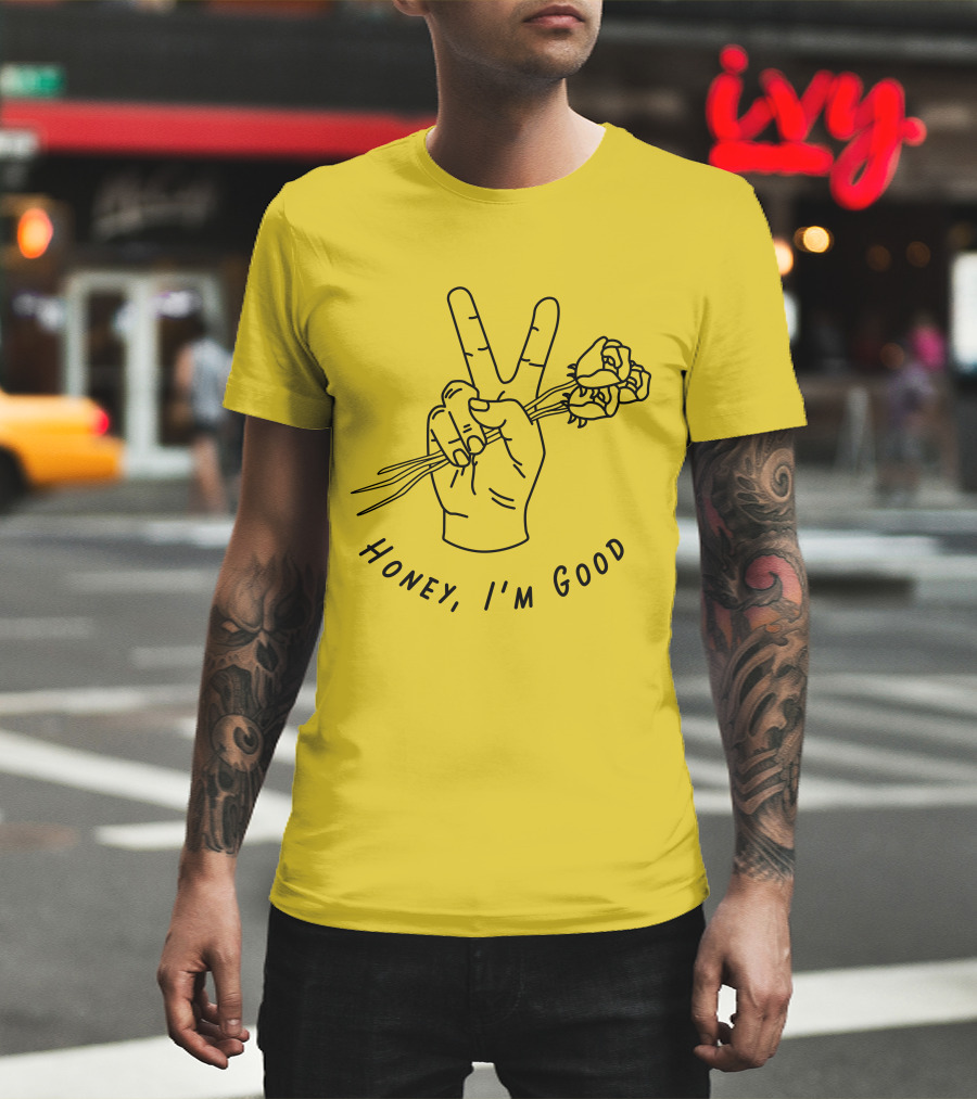 Andy Grammer Honey I'm Good Yellow Hand Peace Sign Roses T-Shirt