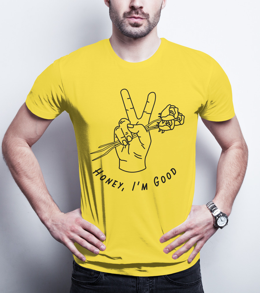 Andy Grammer Honey I'm Good Yellow Hand Peace Sign Roses T-Shirt