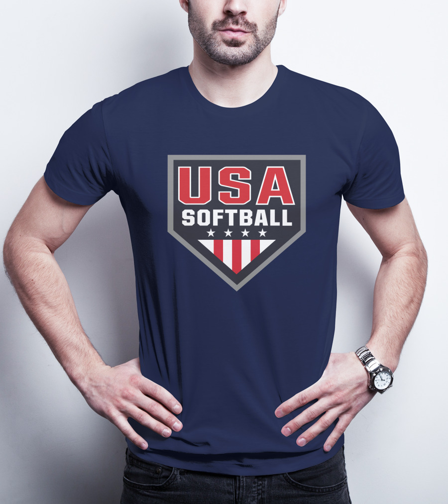 USA Softball Store Logo With Stars And Stripes Home Plate T-Shirt