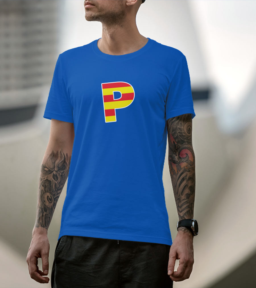 Pghlfilms P Yellow And Red Stripes Blue Background T-Shirt