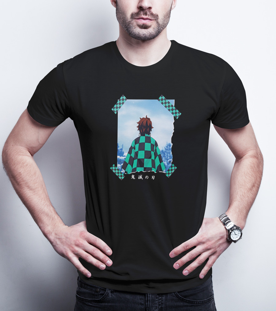 Demon Slayer Tanjiro Checkered Kimono And Blue Sky Scene Funimation T-Shirt