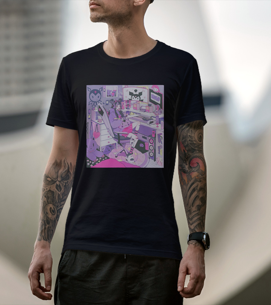 Kiru Made Fuku Mono Lavender Mood Vacuum Anime Gaming Room With Kuro Plushies And Headset Gamer Girl T-Shirt