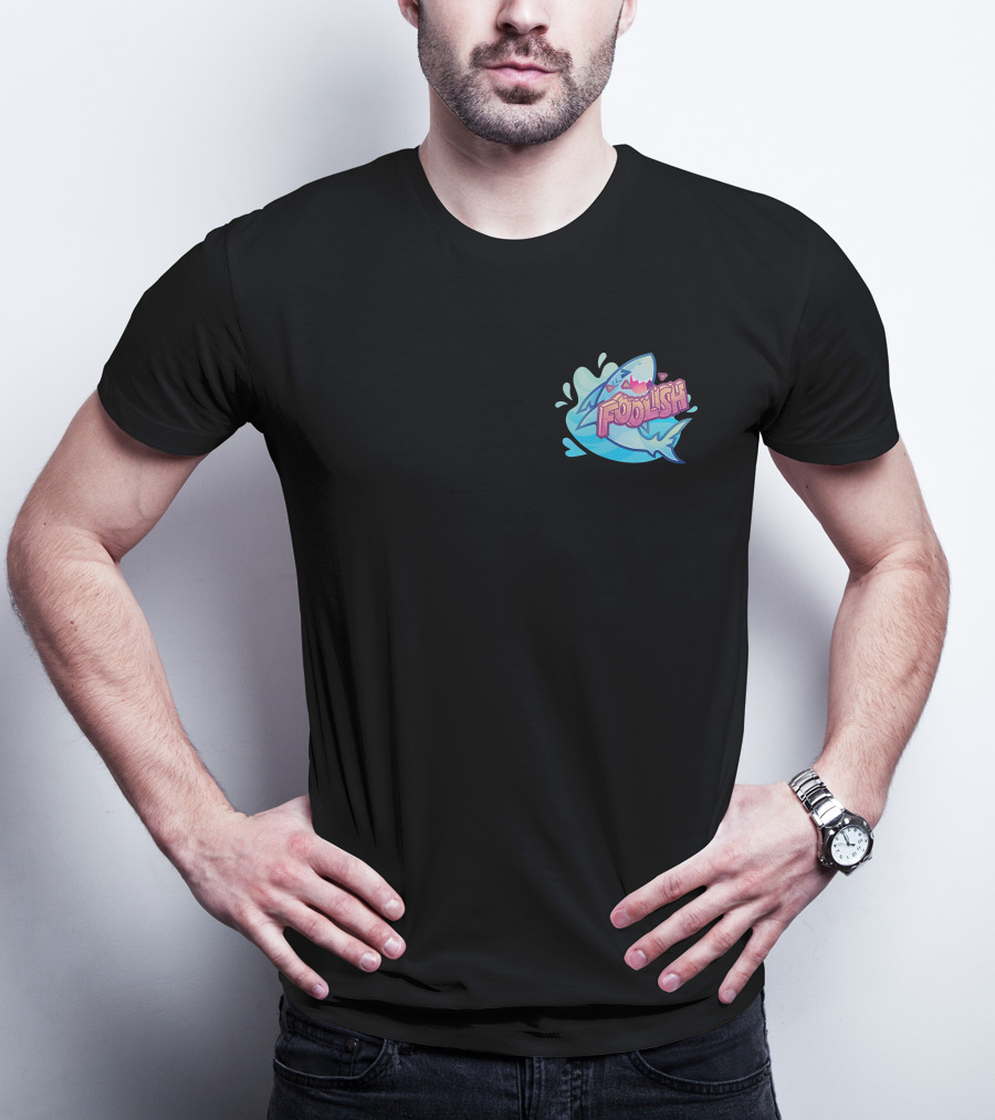 Foolish Gamers Shark With Blue Splash And Mountains T-Shirt