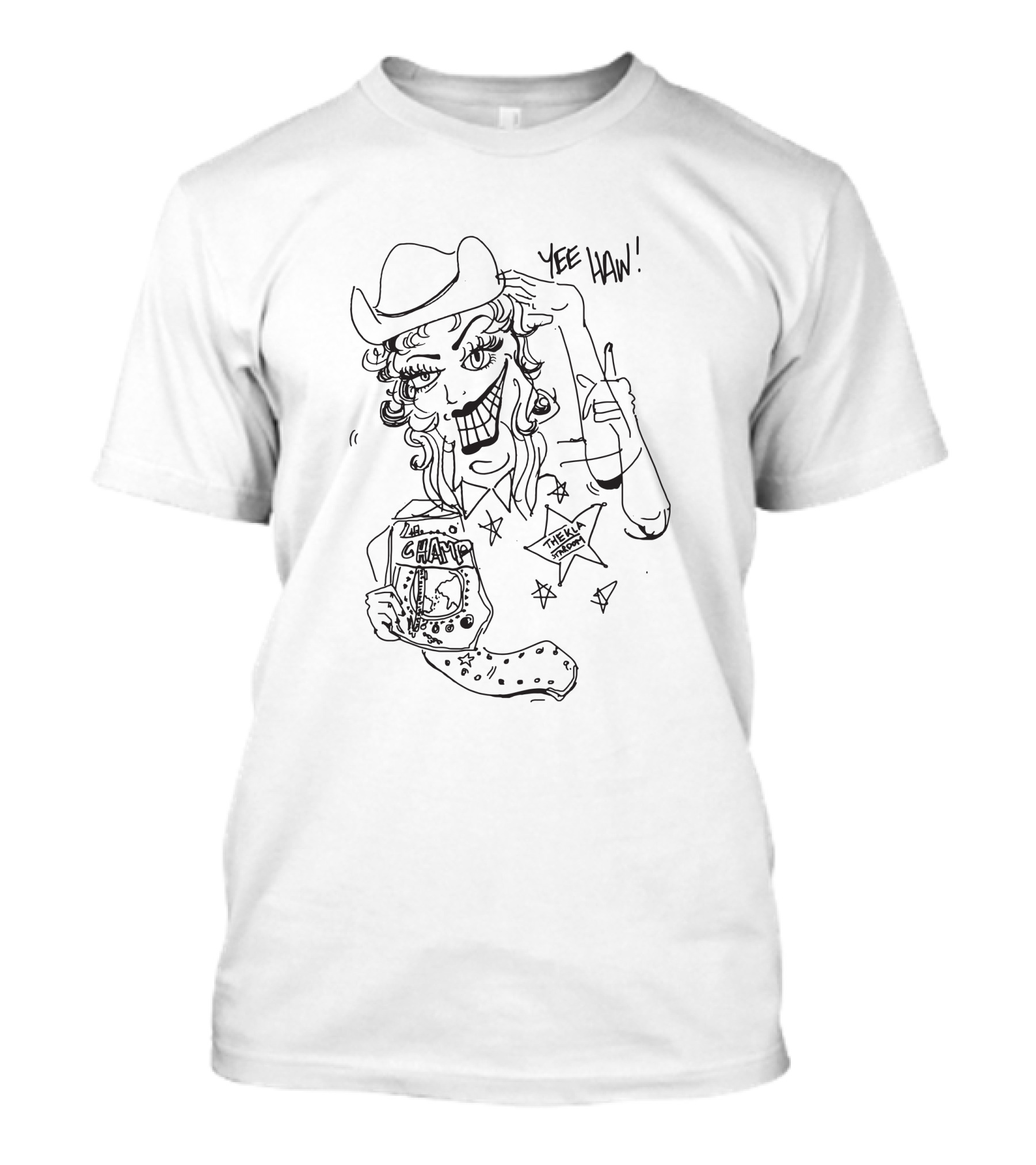 Thekla Merch Shop Yee Haw Champ Drawing With Stars And Cowboy Hat T-Shirt