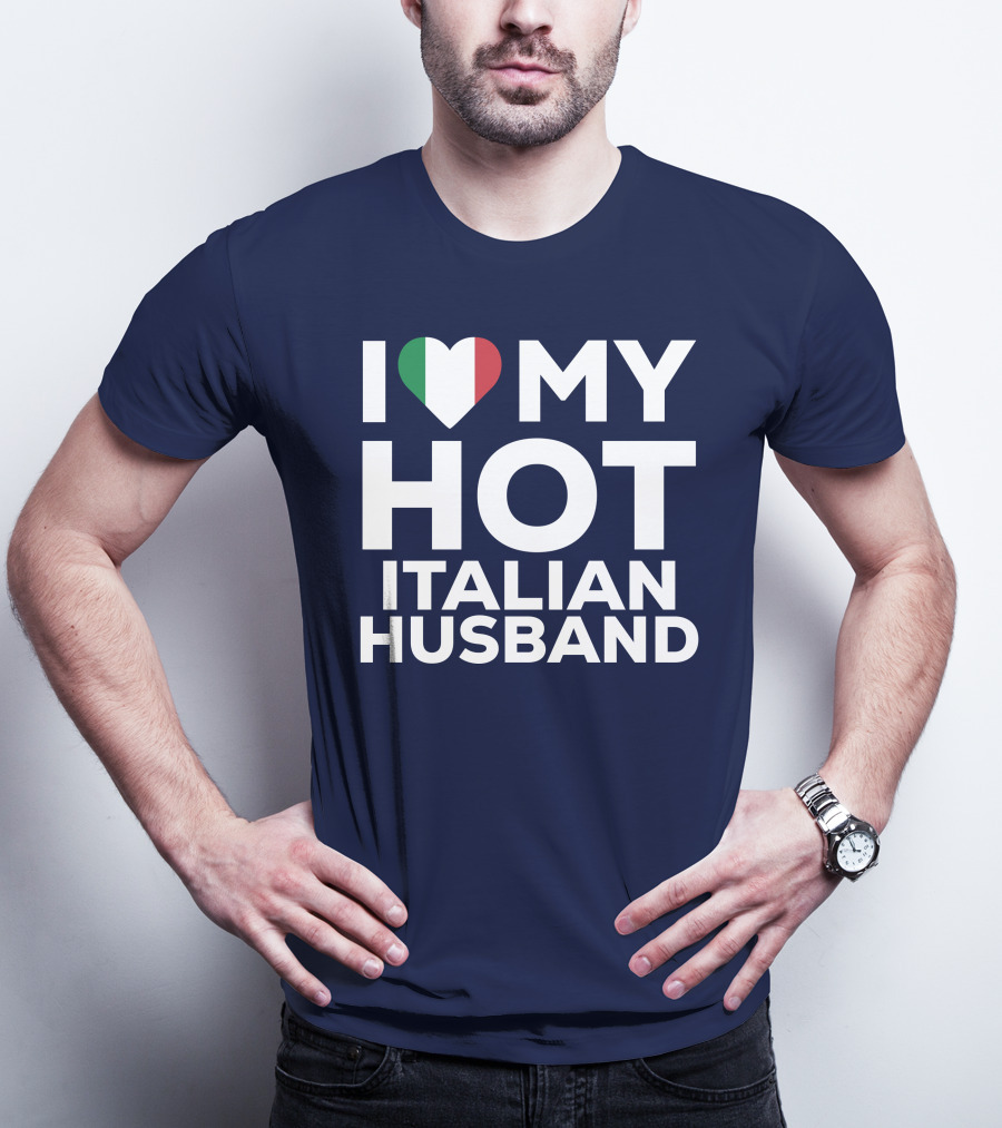 I Love My Hot Italian Husband Heart Shape Flag Colors T-Shirt