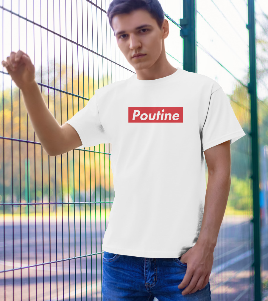Main And Local Poutine Red Block Text T-Shirt