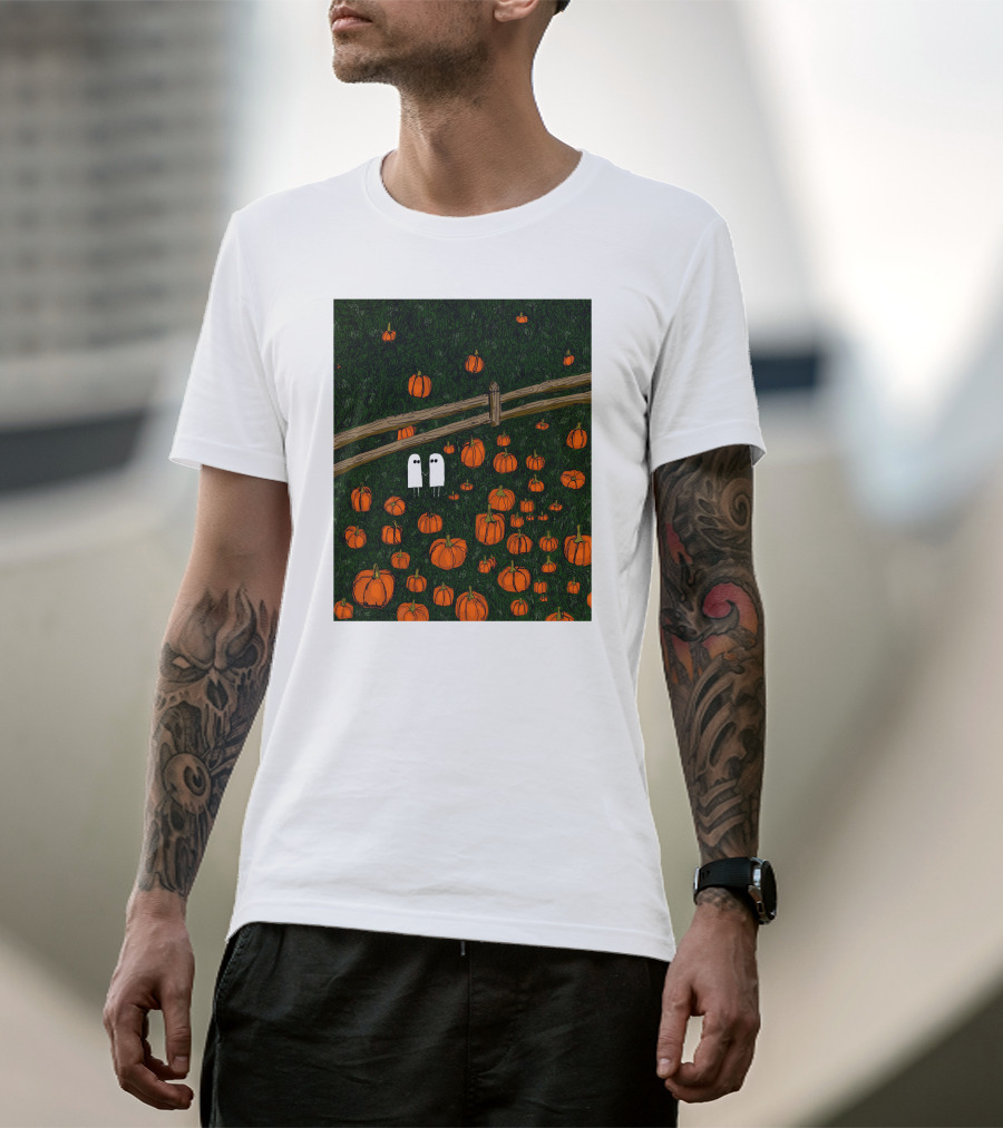 Nadiatheartist Shop Date Night Ghosts In Pumpkin Patch T-Shirt