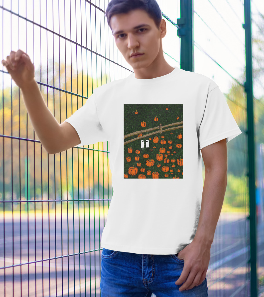 Nadiatheartist Shop Date Night Ghosts In Pumpkin Patch T-Shirt