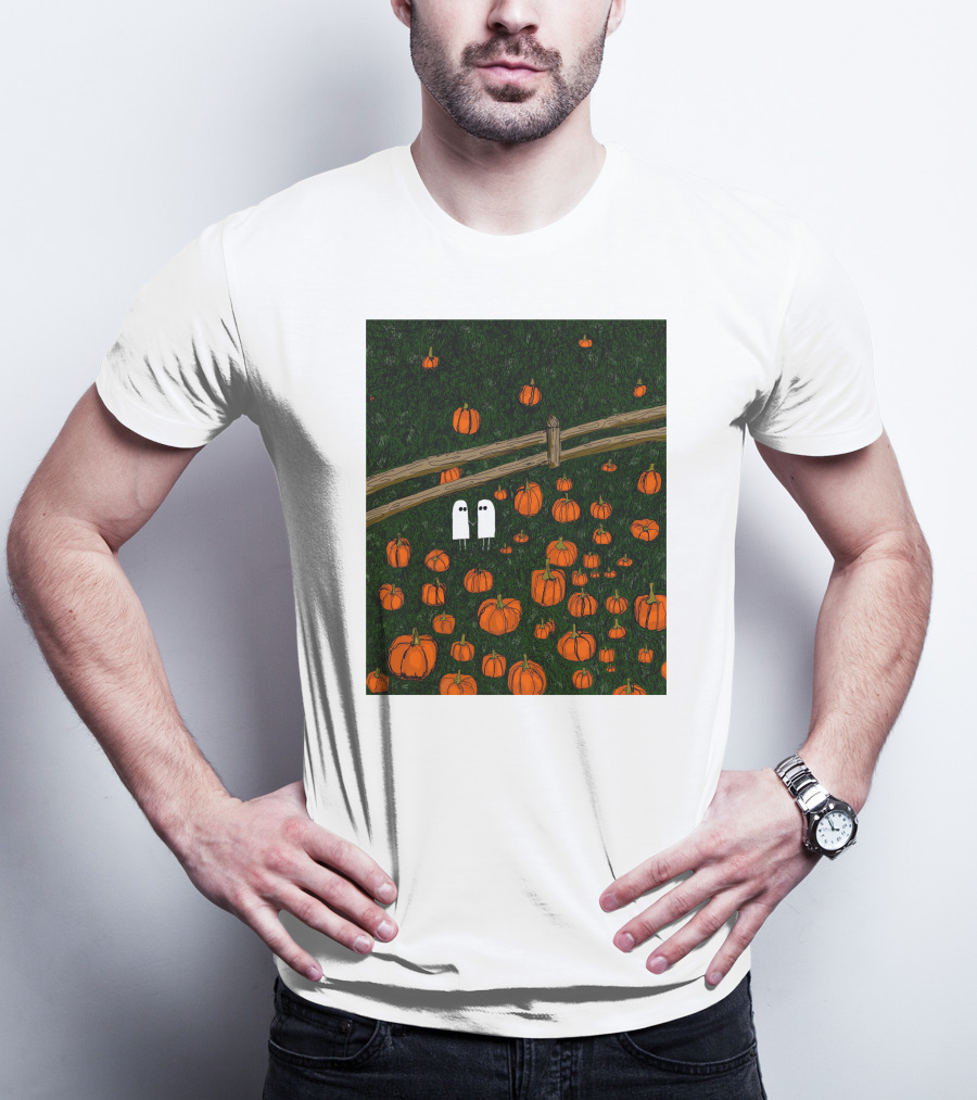 Nadiatheartist Shop Date Night Ghosts In Pumpkin Patch T-Shirt
