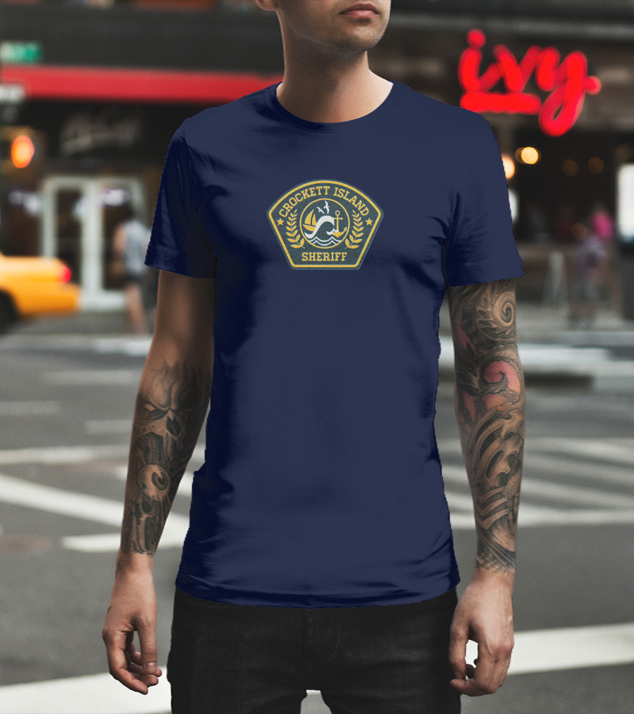 Crockett Island Sheriff Badge By Kevin McDermott Ocean Anchor Wave Emblem T-Shirt