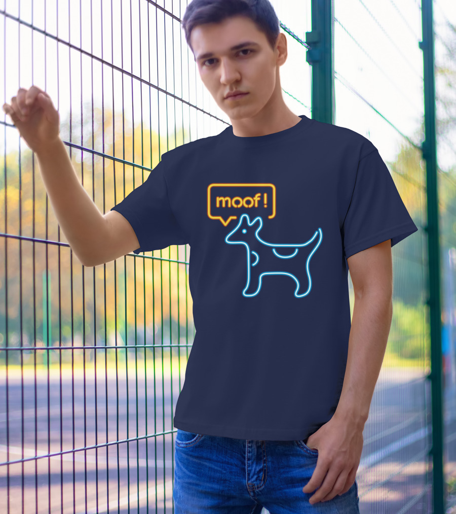 Bureau W W Dog Moof Ged Maheux Cow Neon Outline T-Shirt