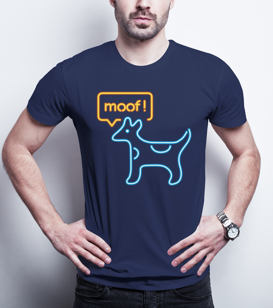 Bureau W W Dog Moof Ged Maheux Cow Neon Outline T-Shirt