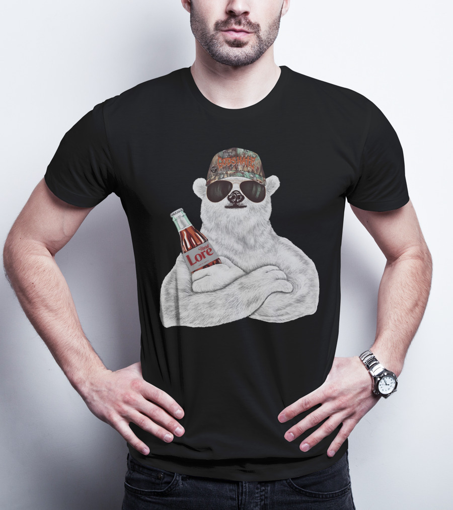 Crosswater Hardlore Polar Bear With Sunglasses And Soda Bottle T-Shirt
