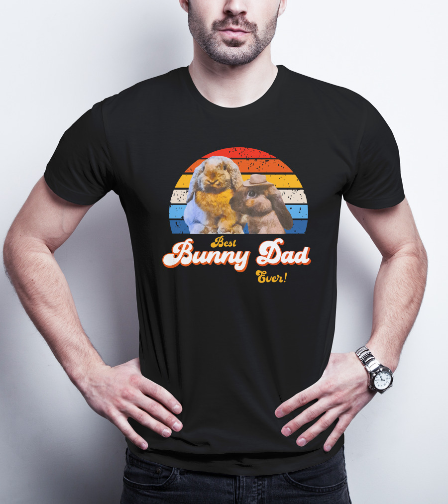 Best Bunny Dad Ever Vintage Sunset Style With Cute Rabbits T-Shirt