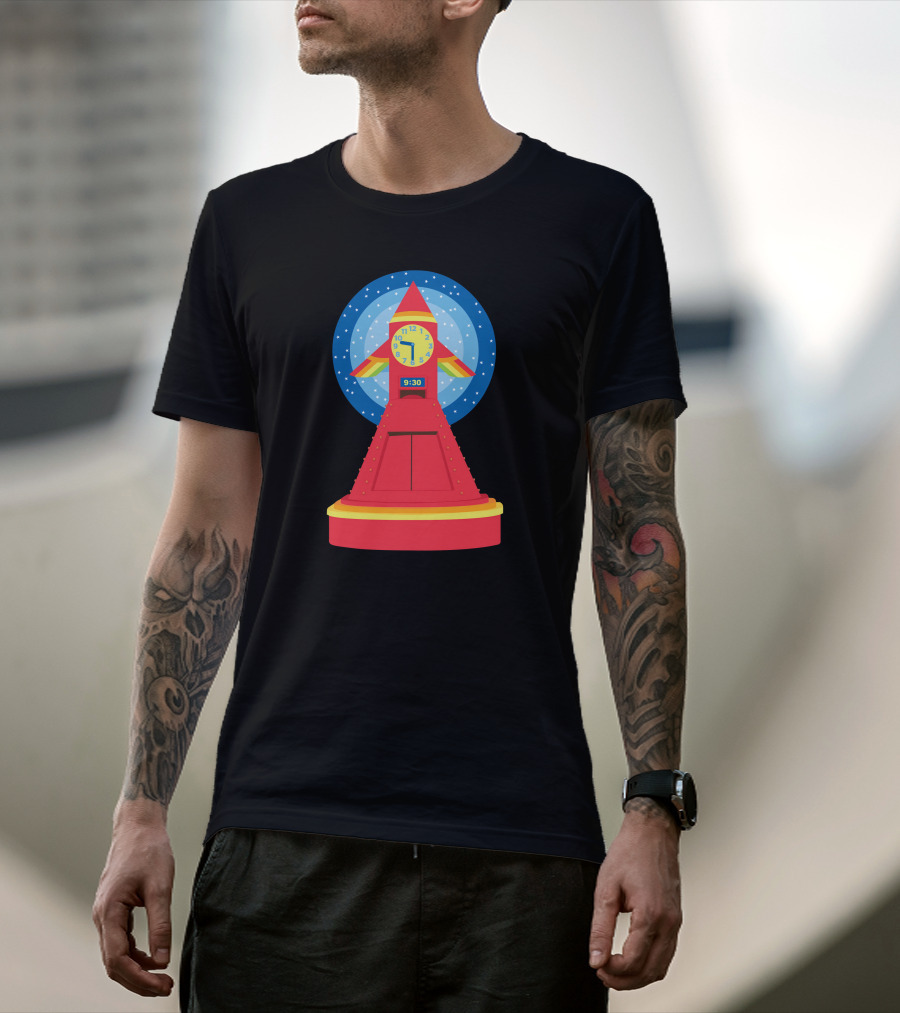 Rocket Clock With Colorful Timer And Starry Background T-Shirt