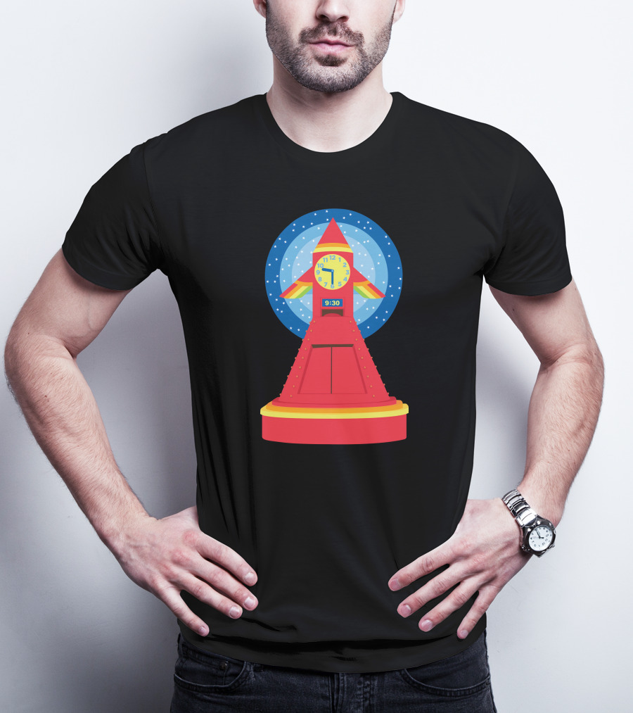 Rocket Clock With Colorful Timer And Starry Background T-Shirt