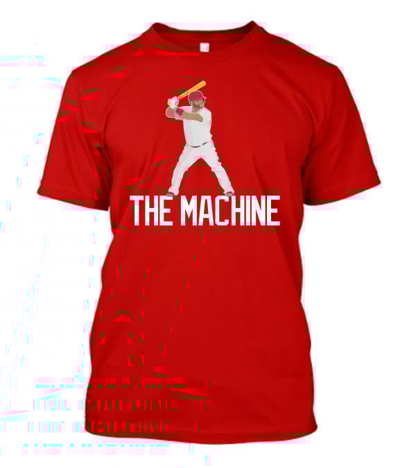The Machine Baseball Player In White Uniform With Yellow Bat And Red Cap T-Shirt