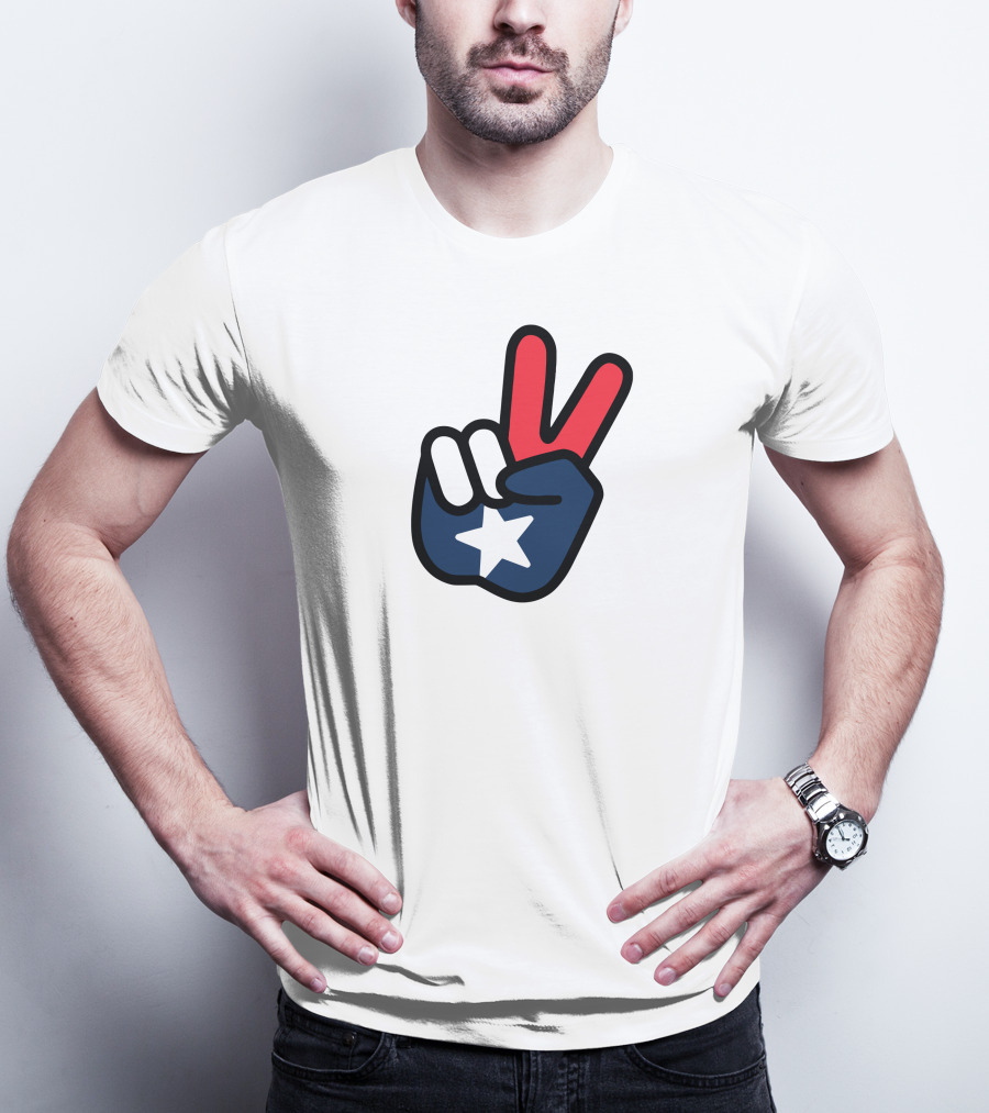 Peace Sign American Flag Star Gesture T-Shirt