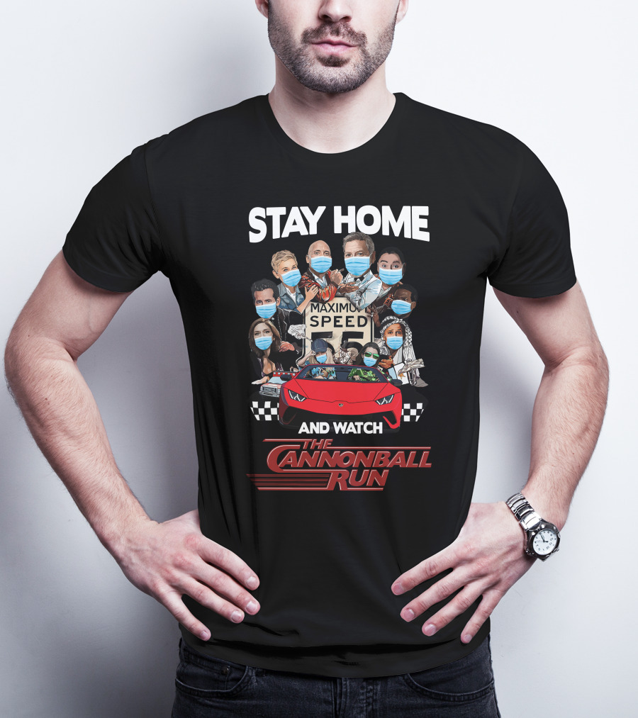Stay Home And Watch The Cannonball Run Maximum Speed 55 Masked Characters With Red Sports Car T-Shirt