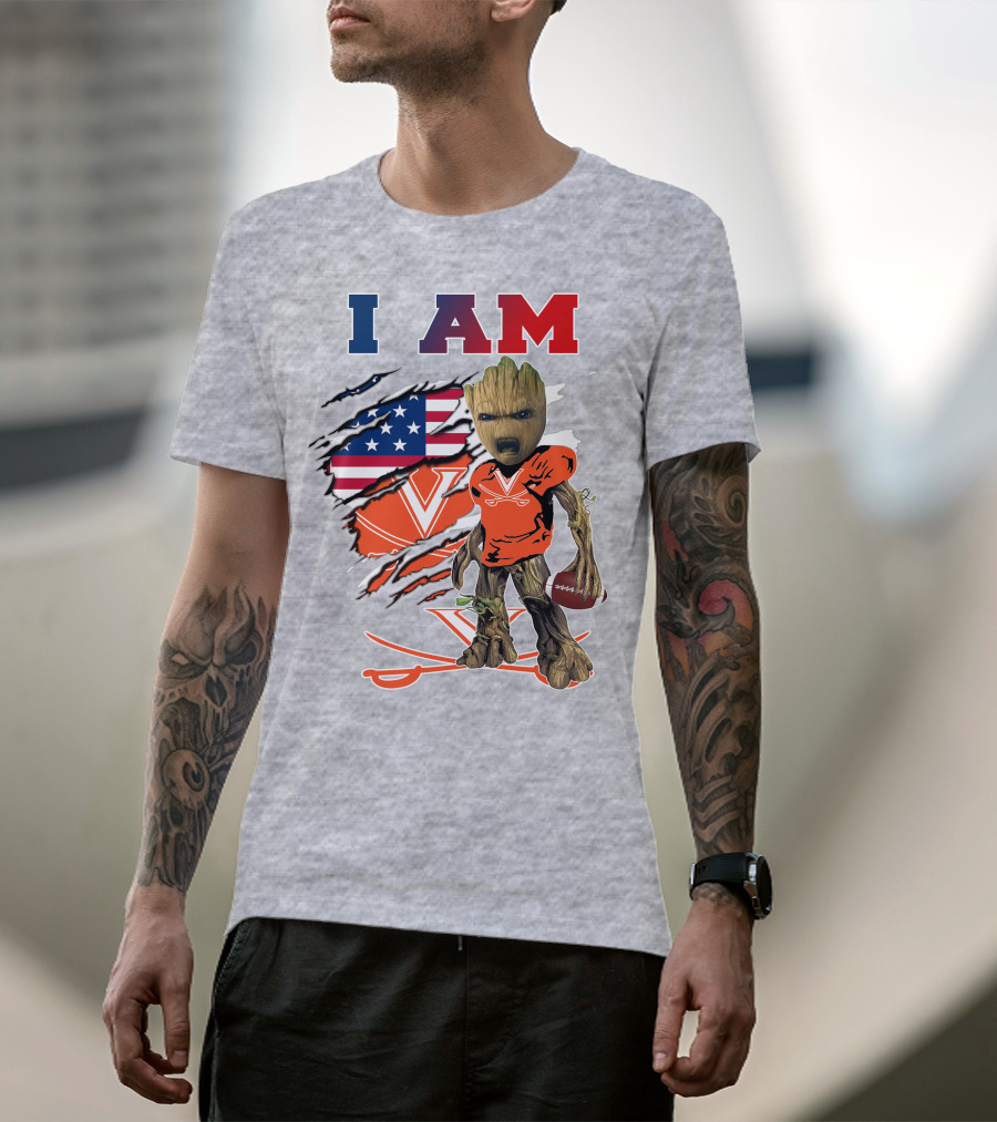 I Am Baby Groot Virginia Cavaliers Football Patriotic Flag T-Shirt