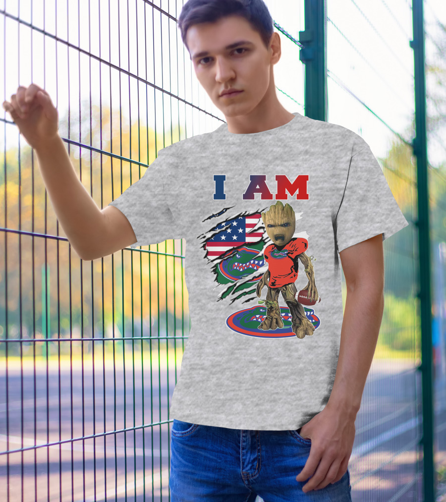 I AM Baby Groot Gators Football American Flag T-Shirt