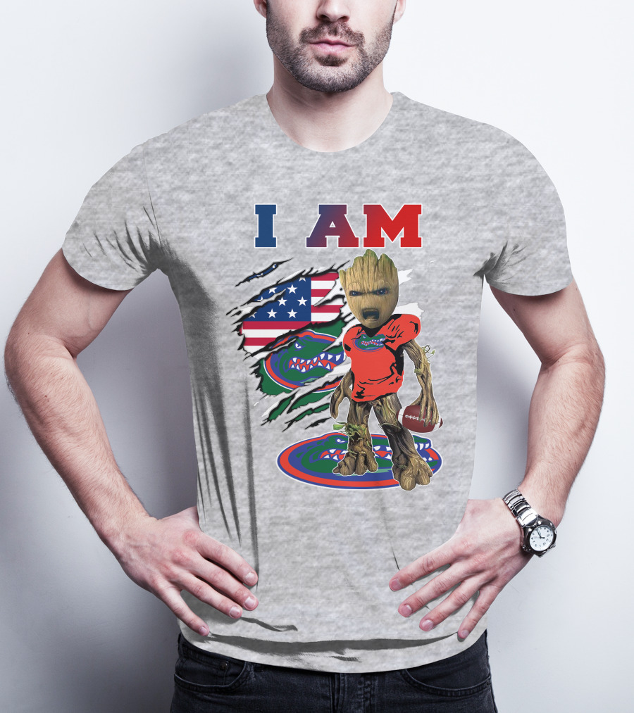 I AM Baby Groot Gators Football American Flag T-Shirt