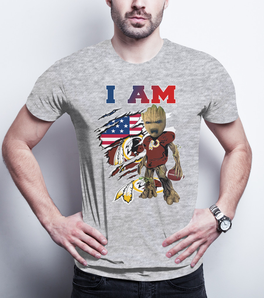I AM Redskin Baby Groot Football USA Flag T-Shirt