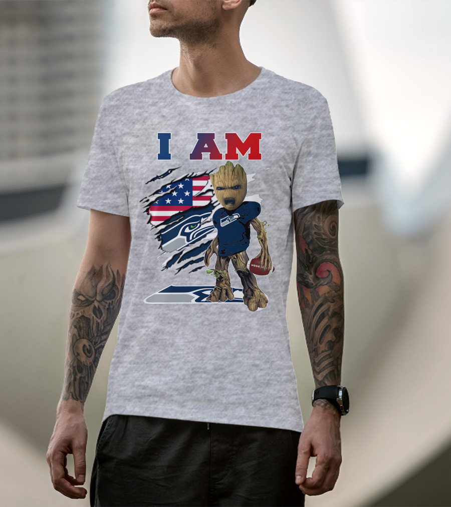 I Am Seahawks Baby Groot Football Patriots Flag T-Shirt