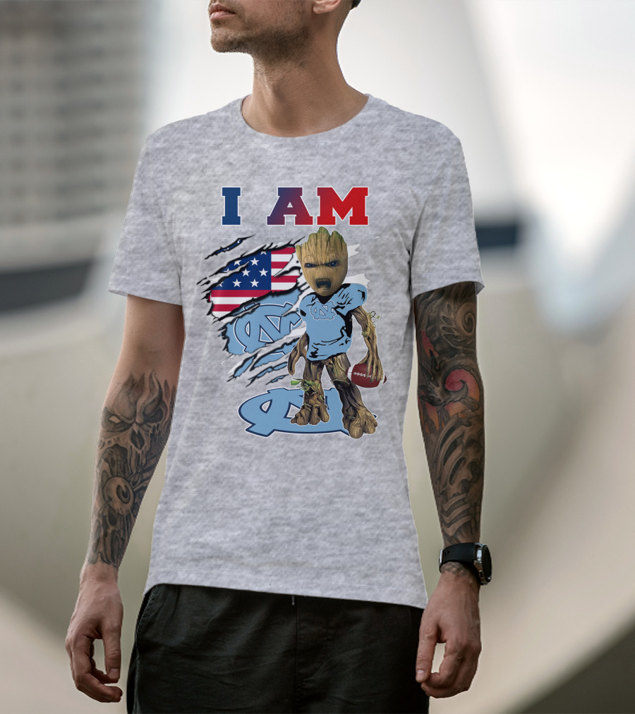 I Am Tarheels Baby Groot Unc Football American Flag T-Shirt