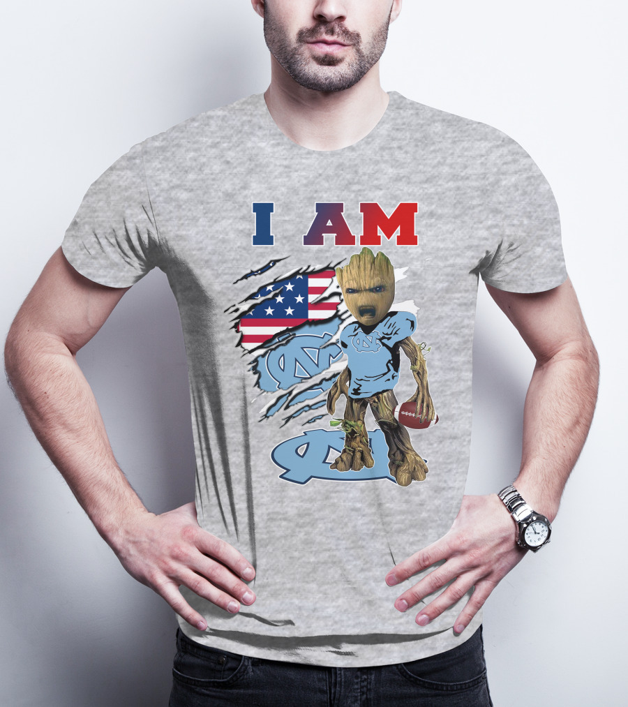 I Am Tarheels Baby Groot Unc Football American Flag T-Shirt