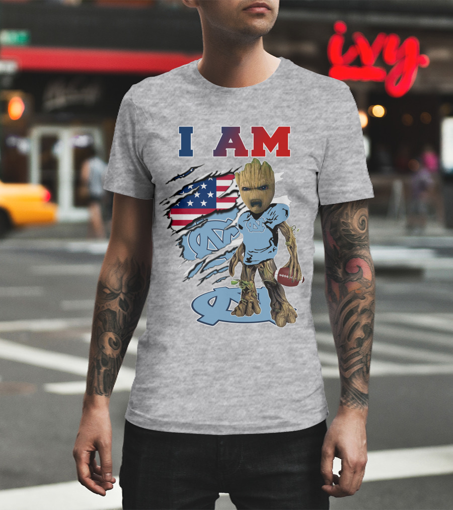 I Am Groot North Carolina Tar Heels Football USA Flag T-Shirt