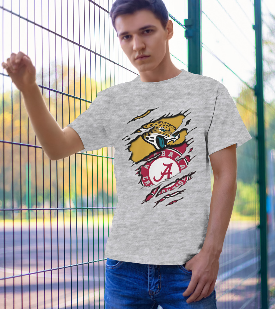 Alabama Crimson Tide And Jaguars Claw Logo Fusion T-Shirt