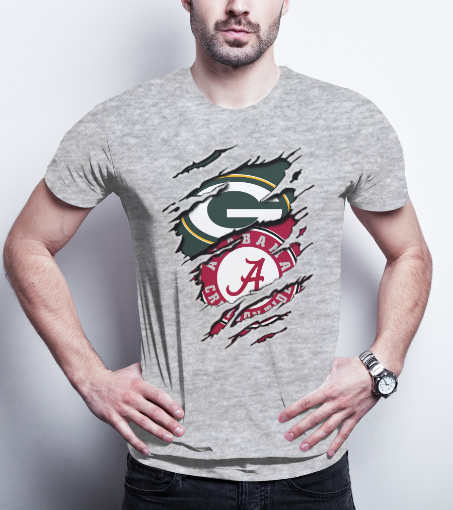 Alabama Crimson Tide Green Bay Packers Rip Effect T-Shirt