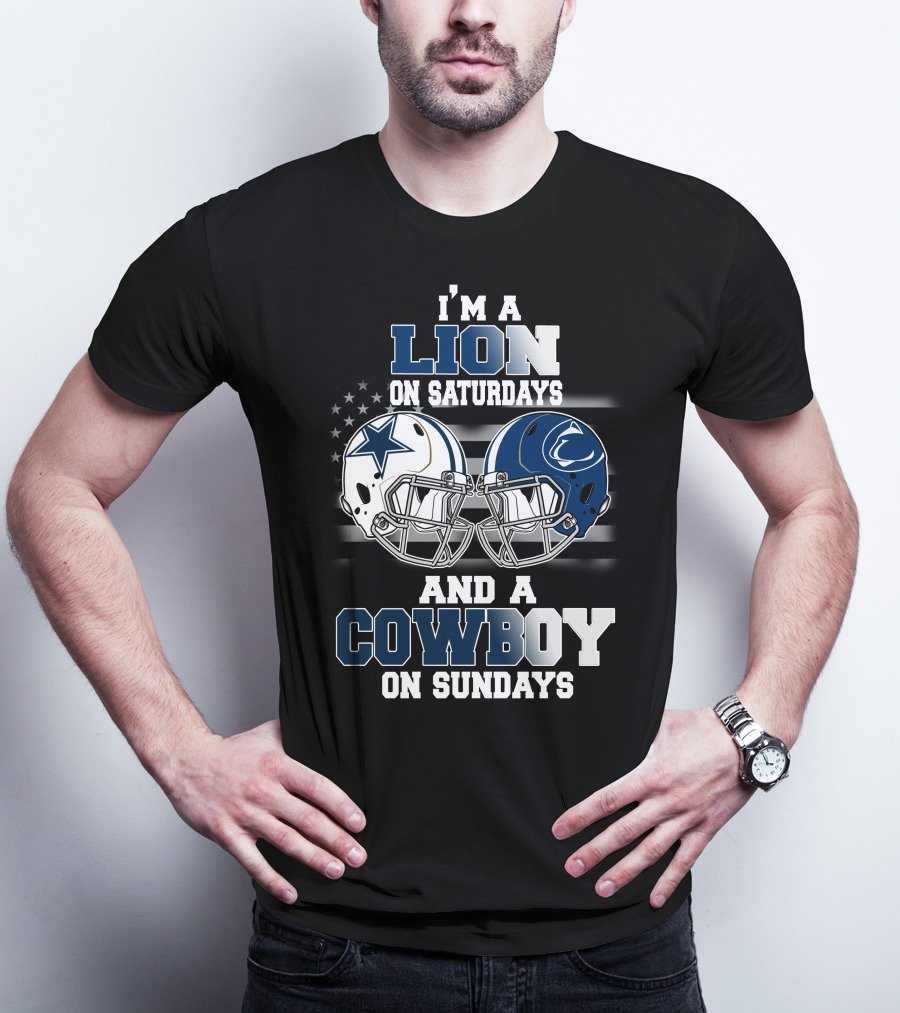 I'm A Lion On Saturdays And A Cowboy On Sundays Football Helmets T-Shirt