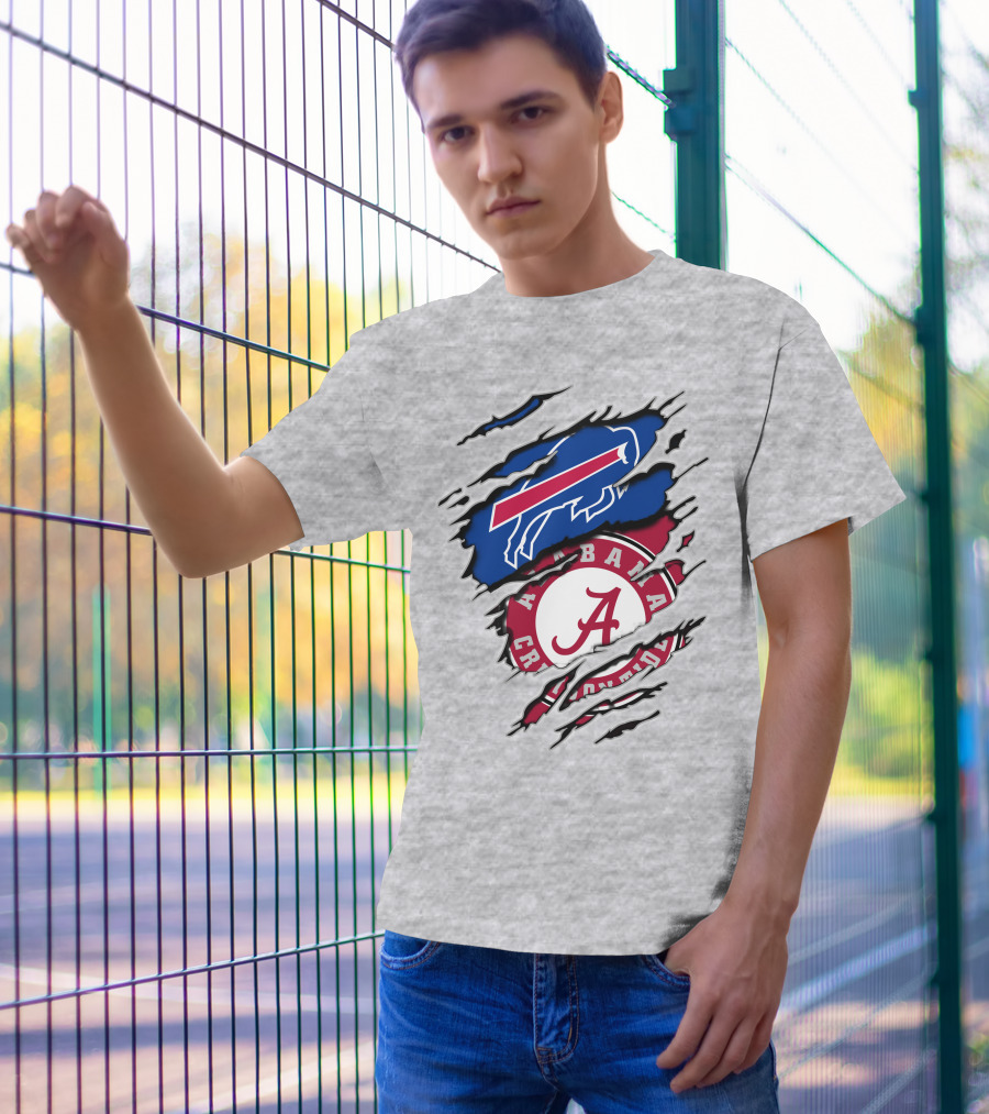 Buffalo Bills Alabama Crimson Tide Torn Logo Mashup T-Shirt