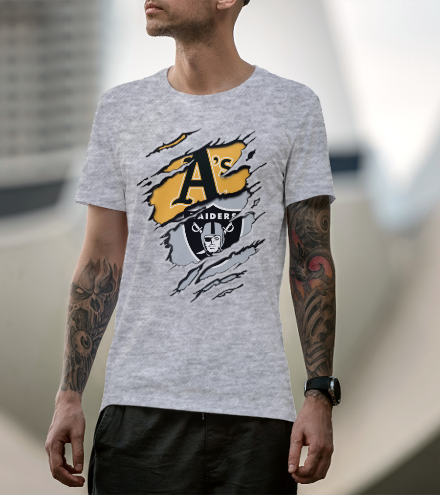 Oakland Athletics Raiders Dual Logo Torn Effect T-Shirt
