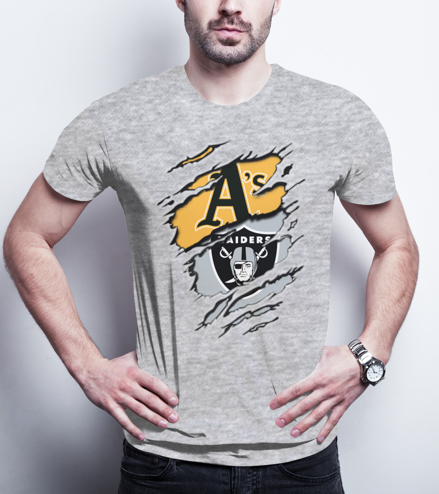 Oakland Athletics Raiders Dual Logo Torn Effect T-Shirt
