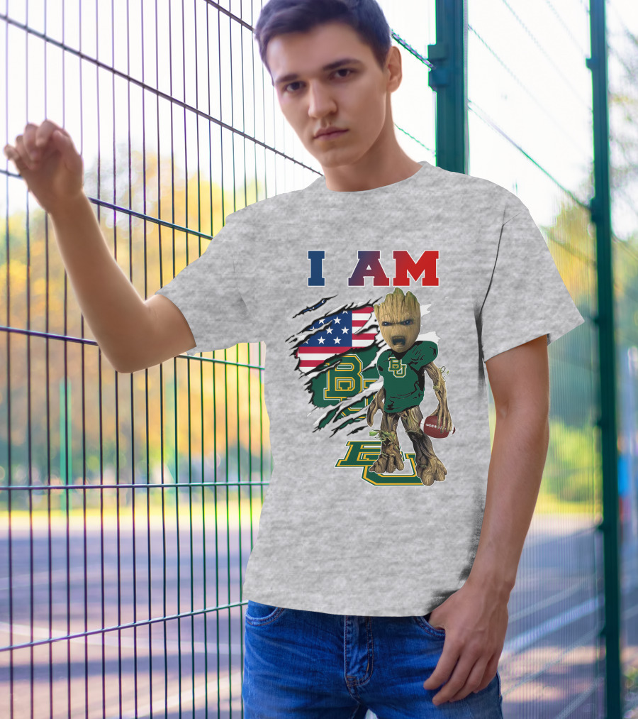 I AM Baylor Bears Groot Football American Flag T-Shirt