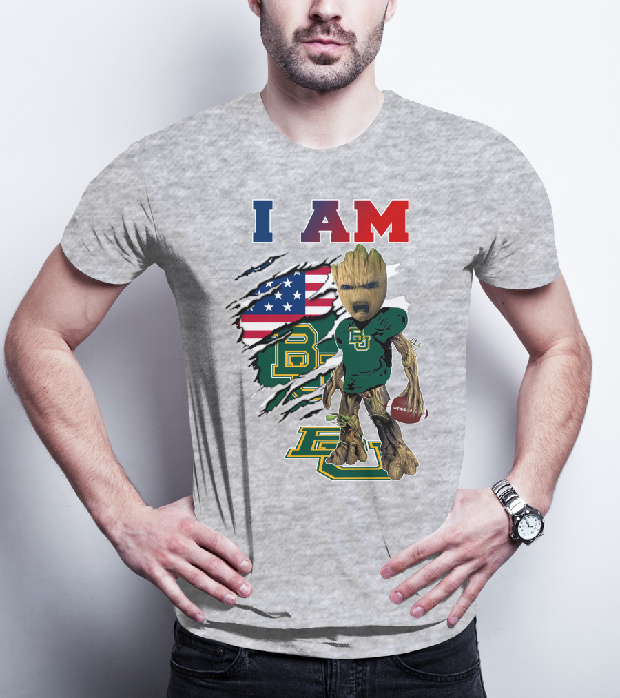 I AM Baylor Bears Groot Football American Flag T-Shirt