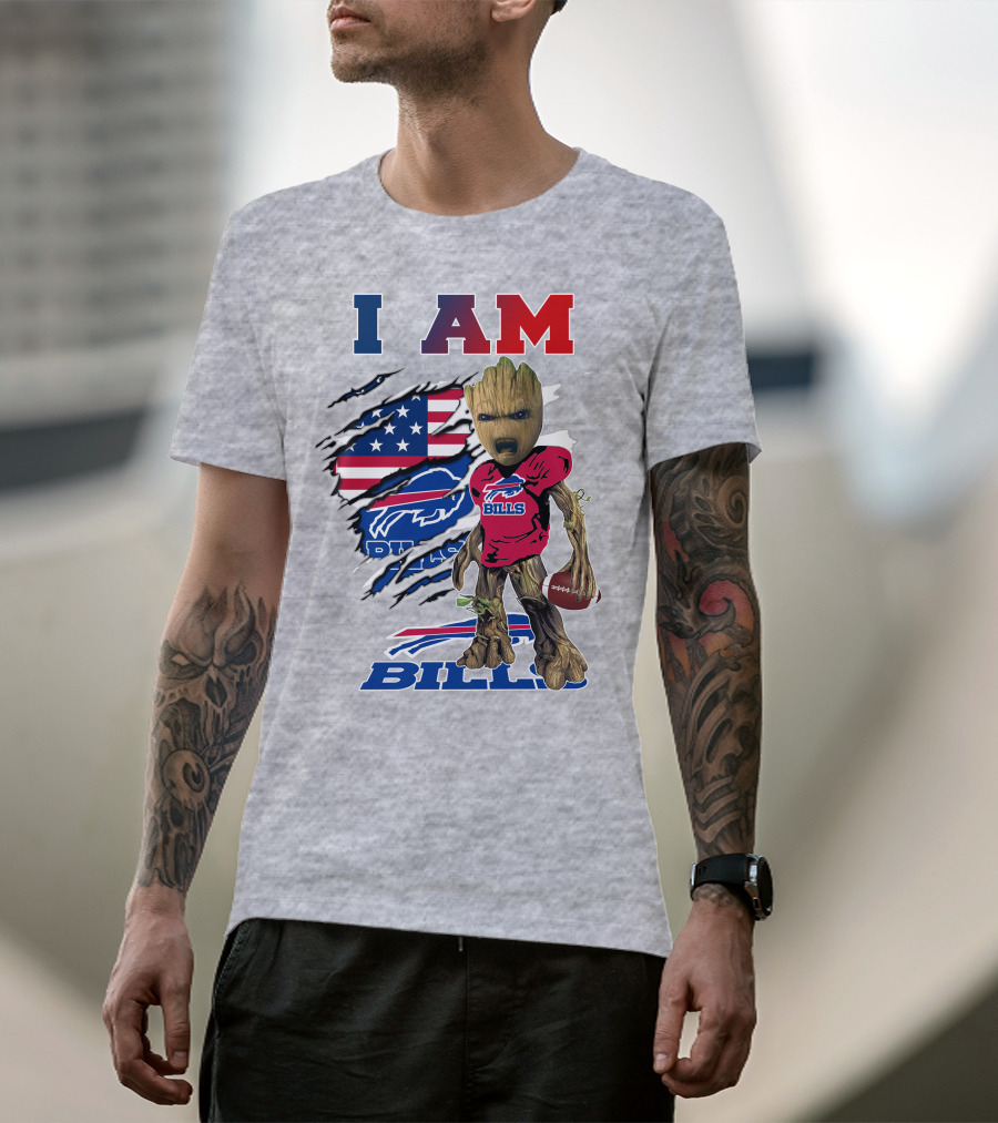 I AM Bills Football Tree Character With Buffal Logo And American Flag T-Shirt
